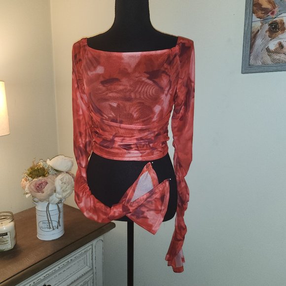 Tops | Fiery Red Ruched Sleeve Crop Top | Poshmark